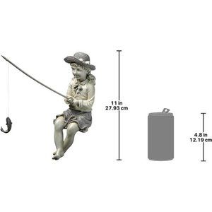 Accents | Big Catch Fisherwoman Girl Fishing Garden Statue 11 Inch Two ...